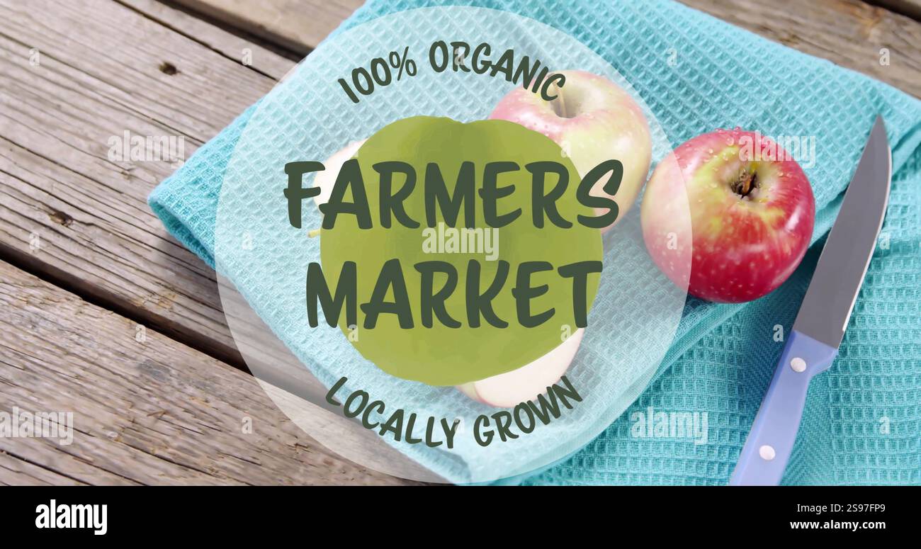 100 percent Organic Farmers Market Locally Grown image over apples on ...