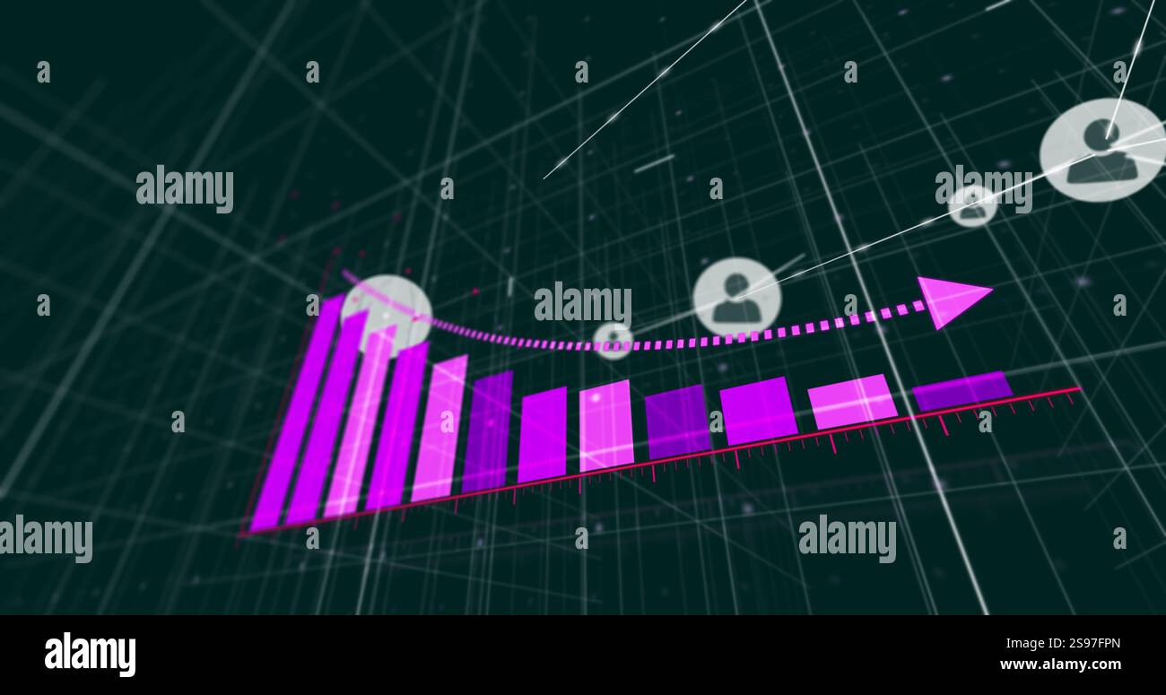 Rising bar graph and arrow image over grid background Stock Photo - Alamy