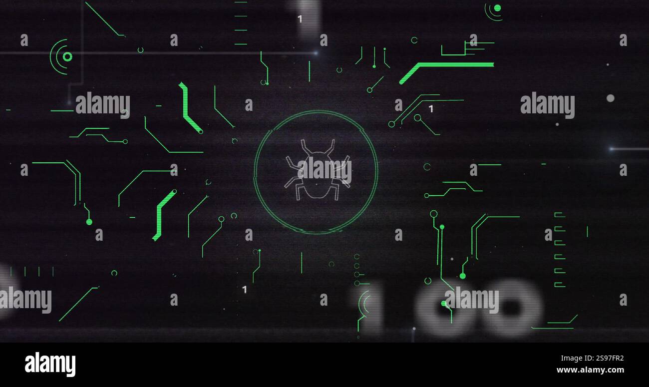 Binary code and bug icon image over dark background Stock Photo - Alamy