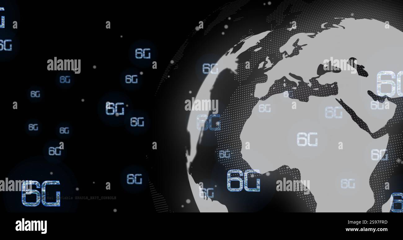 6G technology image over digital globe with binary coding Stock Photo ...