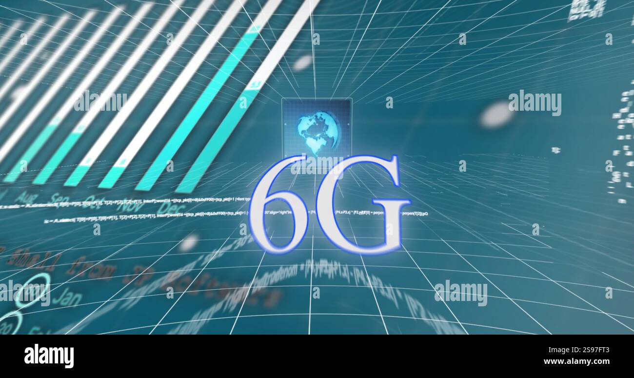 Image of 6g text over data processing and globe Stock Photo - Alamy