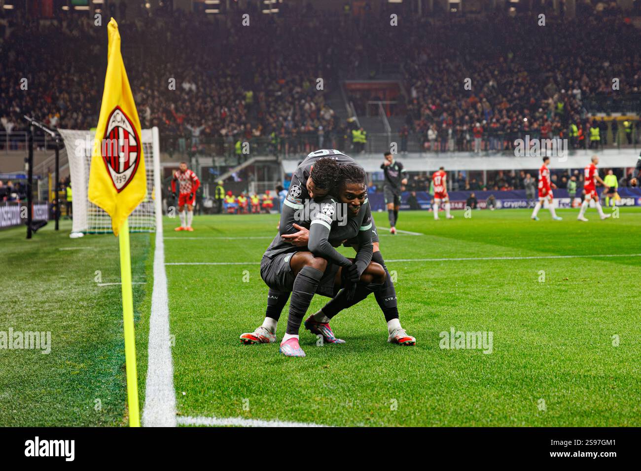 Milan, Italy - 01 22 2025: Rafael Leao, Theo Hernandez seen celebrating ...