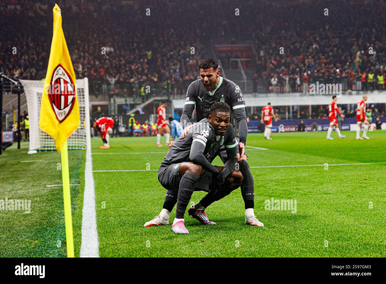 Milan, Italy - 01 22 2025: Rafael Leao, Theo Hernandez seen celebrating ...
