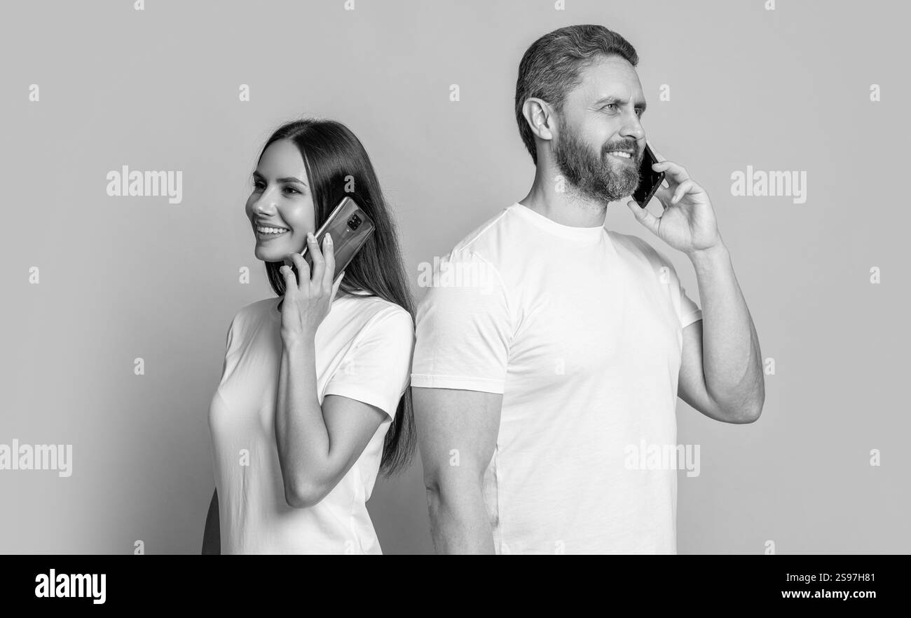 Family connected in distance. Couple having phone conversation ...