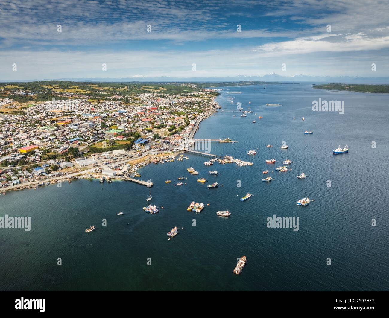 Quellon and Corcovado Volcano, Chiloe Island, Chile Stock Photo - Alamy