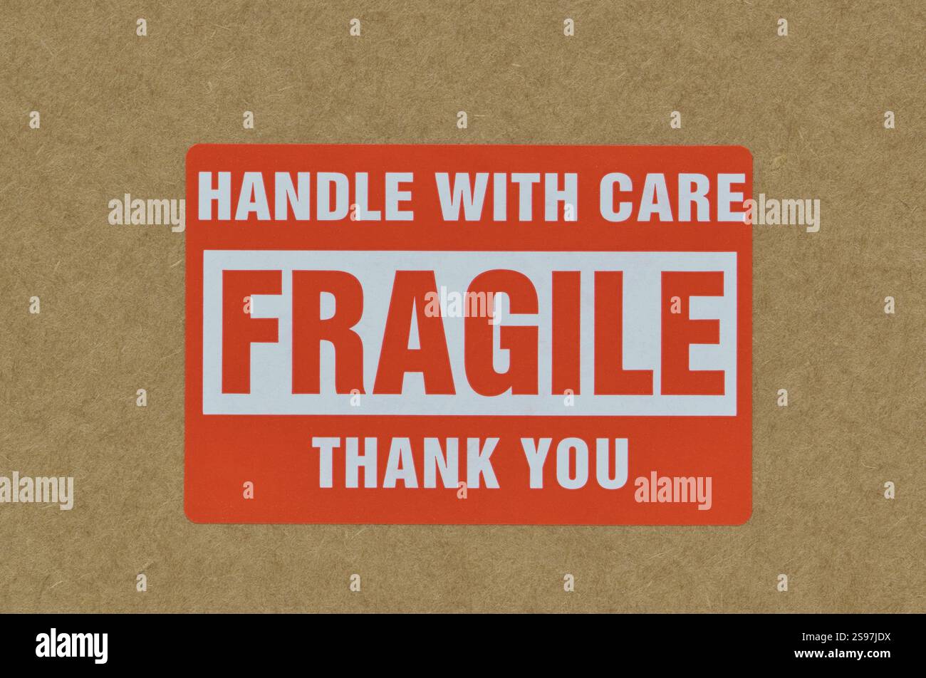 Handle with care sticker on cardboard box transportation instructions ...