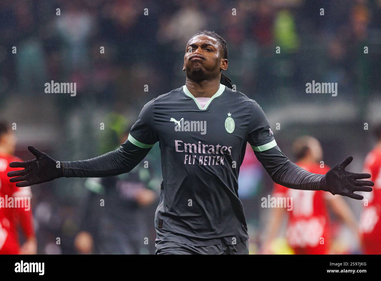 Milan, Italy - 01 22 2025: Rafael Leao seen celebrating after scoring ...