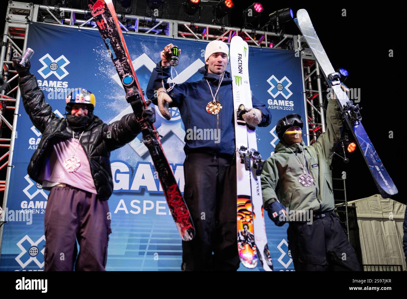 January 23, 2025, Aspen, Colorado, USA: From left to right, skiers ...