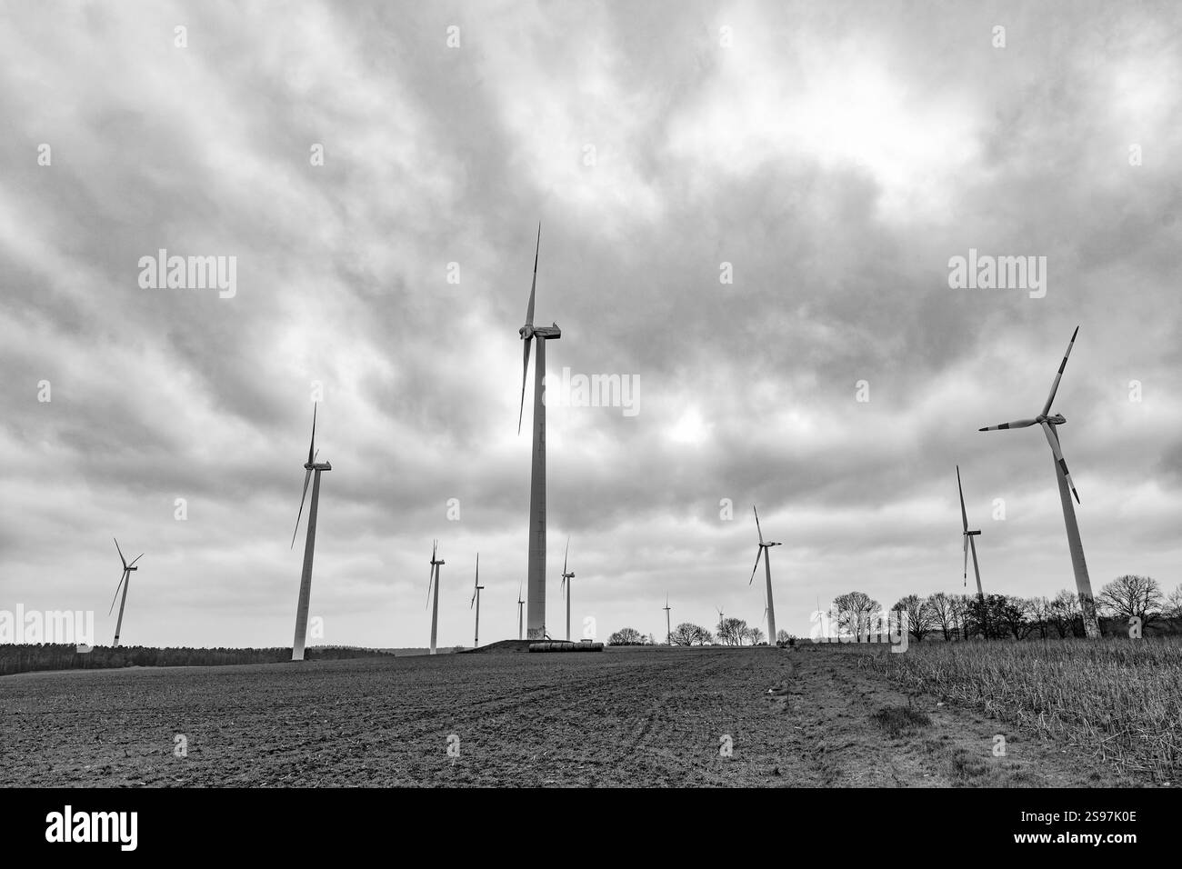 Wind mill for renewable electric energy production. Windmill in a rural ...