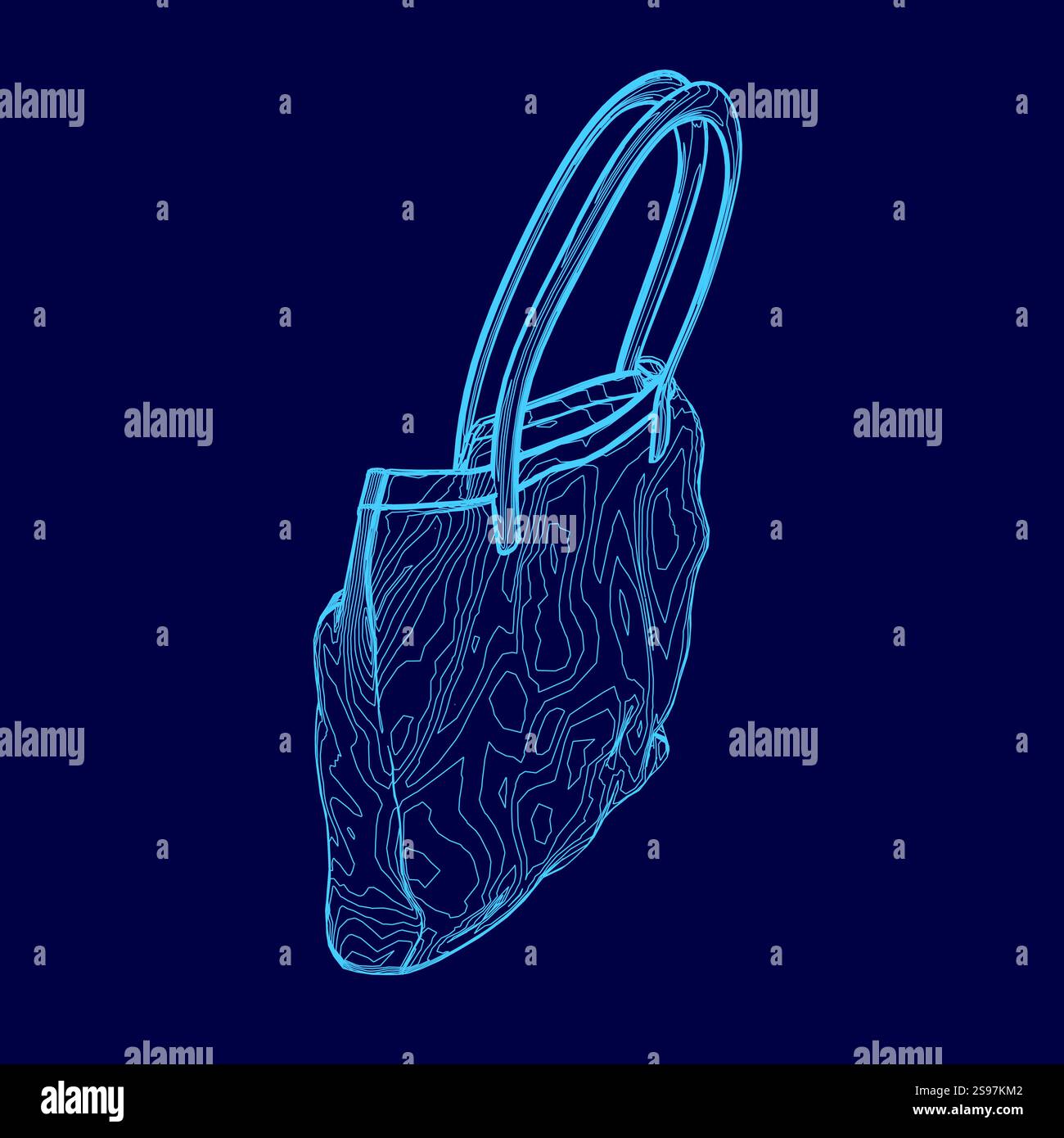 Blue purse with a handle is shown in a blue background. The purse is ...