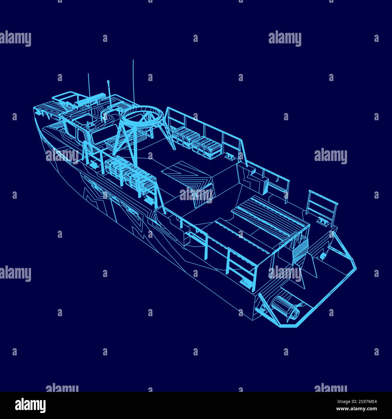 Blue boat wireframe. The boat is shown in a blue color scheme Stock ...