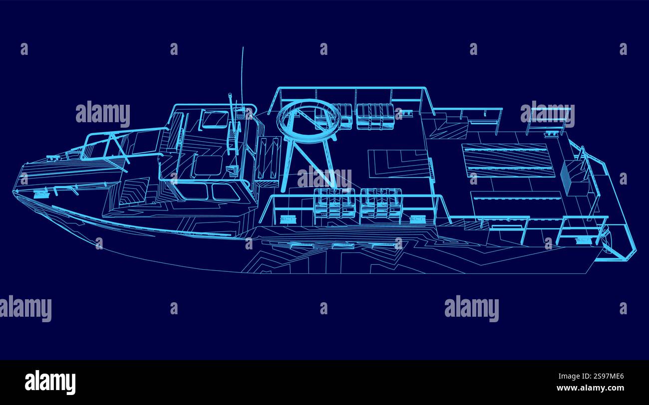 Blue boat wireframe. The boat is shown in a blue color scheme Stock ...