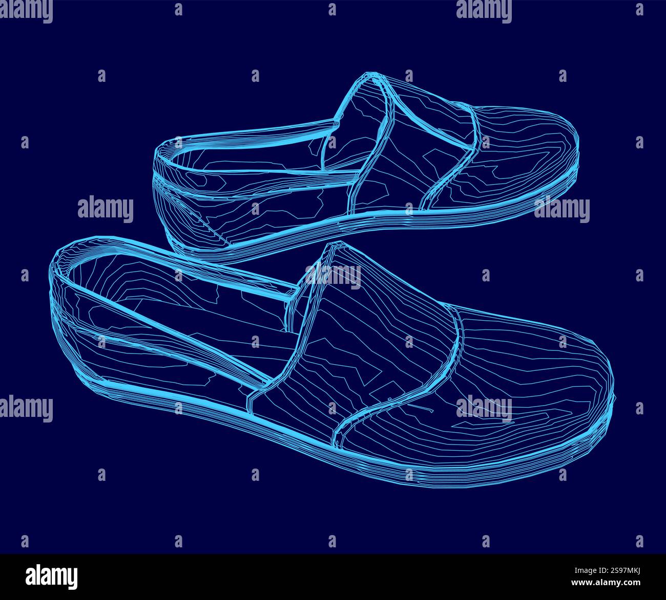 Pair of blue shoes with a wooden sole. The shoes are shown in a blue ...