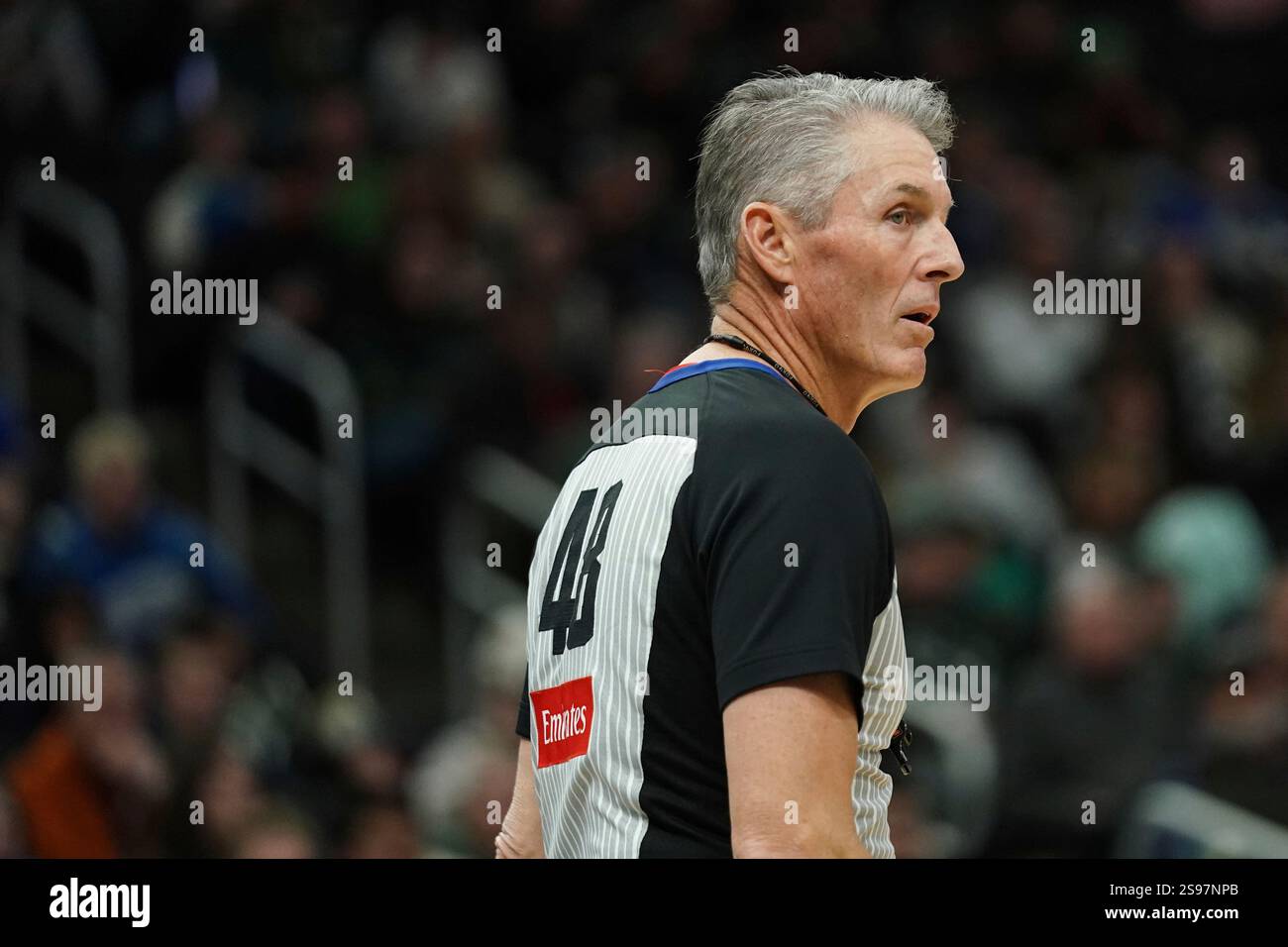 Referee Scott Foster (48) gestures during the second half of an NBA ...