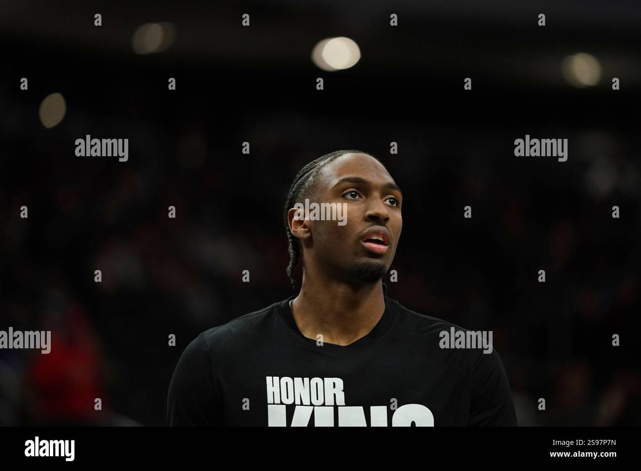 Philadelphia 76ers' Tyrese Maxey warms up before an NBA basketball game ...