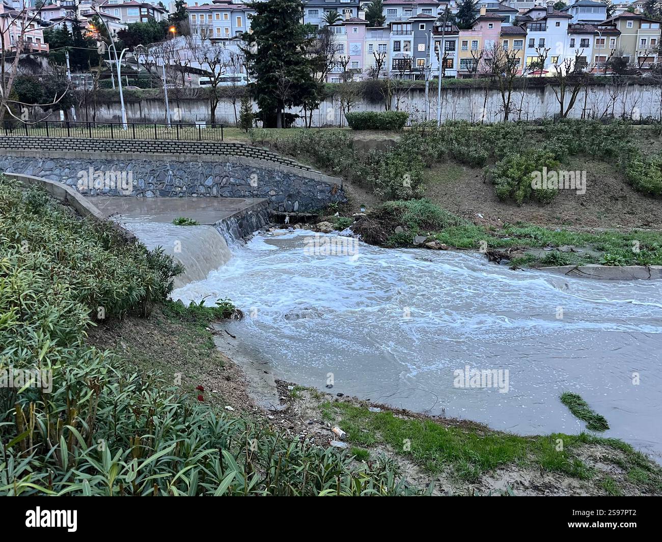 Water pollution at artificial river in Istanbul, Turkey Stock Photo - Alamy