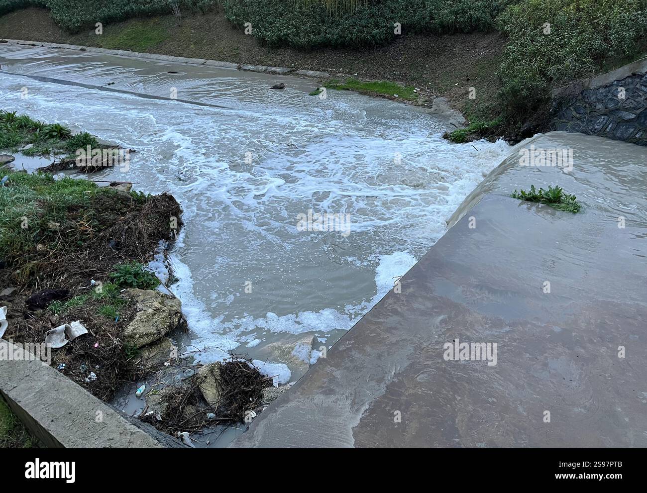 Water pollution at artificial river in Istanbul, Turkey Stock Photo - Alamy