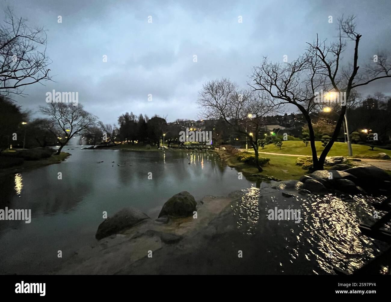 Artificial lake park view at night in Istanbul, Turkey Stock Photo - Alamy