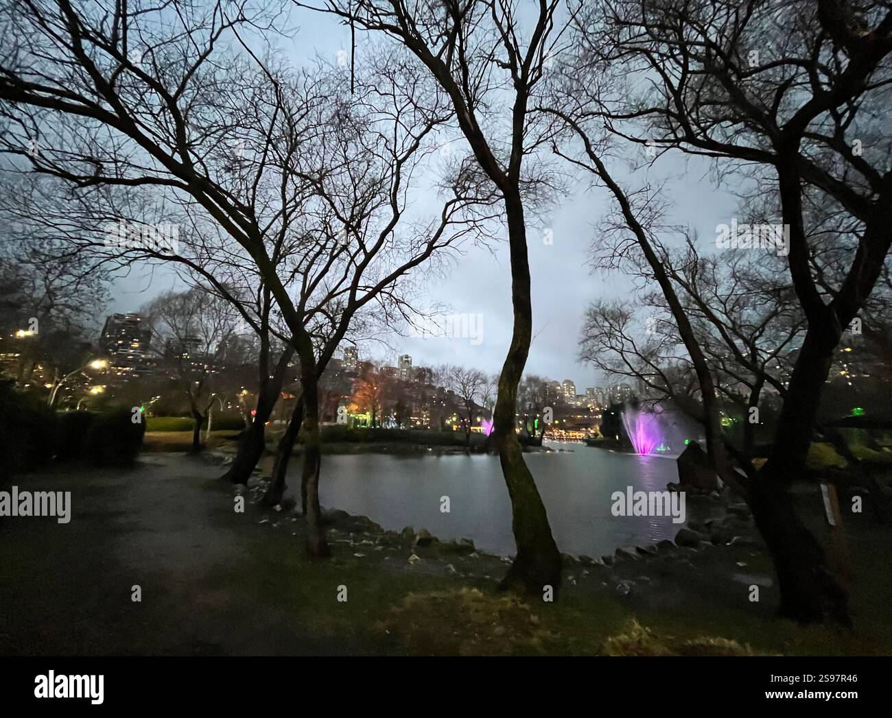 Artificial lake park view at night in Istanbul, Turkey Stock Photo - Alamy