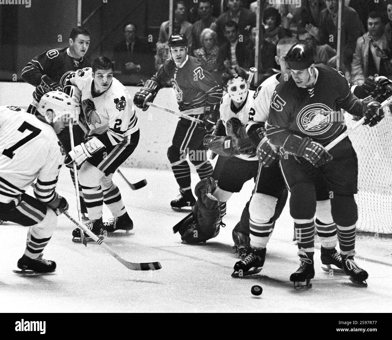 Oakland Seals Ted Hampson (10) Earl Ingarfield (7) and Mike Laughton ...