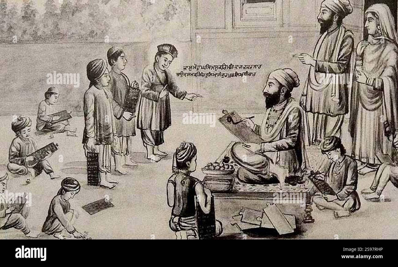 Guru Nanak at school with his teacher Gopal Pandit, by Lahora Singh ...
