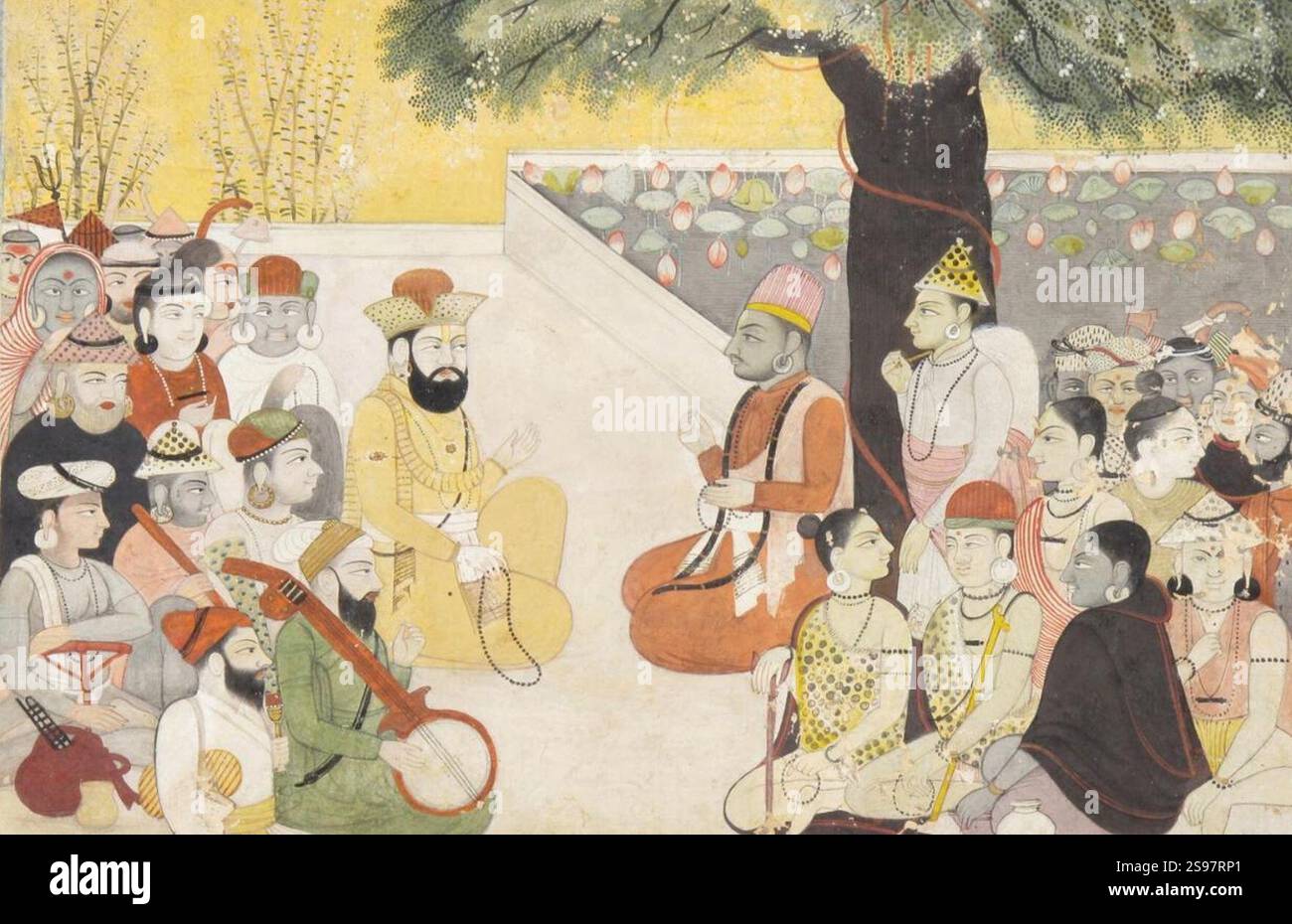 Guru Nanak with companions, Bhai Mardana and Bhai Bala, in debate with ...