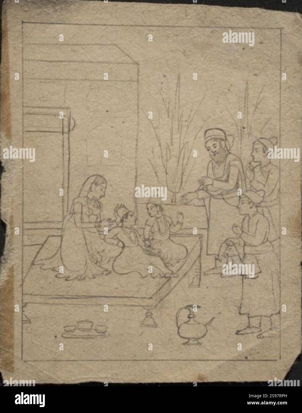 Guru Nanak with his sons Siri (Sri) Chand and Lakshman (Laxmi or Lakhmi ...