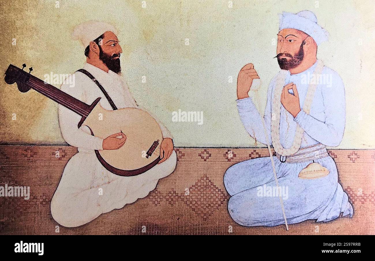 Guru Nanak with Bhai Mardana with rabab Stock Photo - Alamy