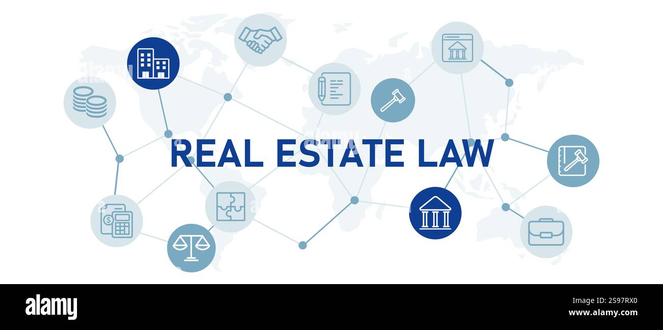 Real Estate Law icon set housing agent rent contract rules agreement ...