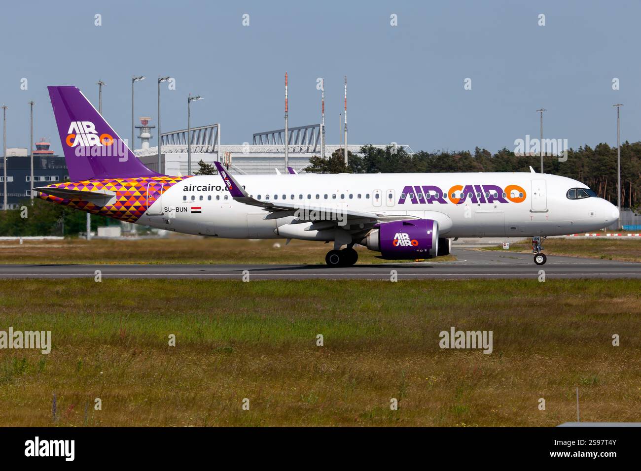 An Air Cairo Airbus 320 NEO taking off from Frankfurt Rhein-Main Int'l ...