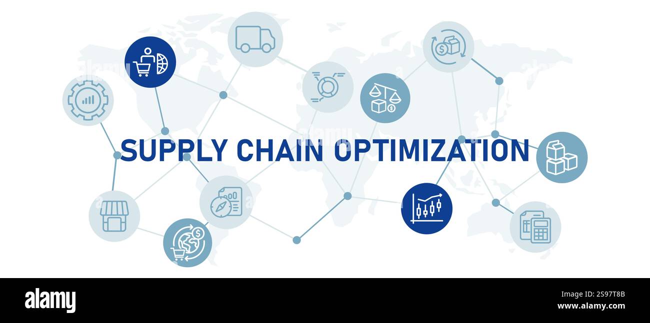 Supply Chain optimization icon set distribution strategy control ...