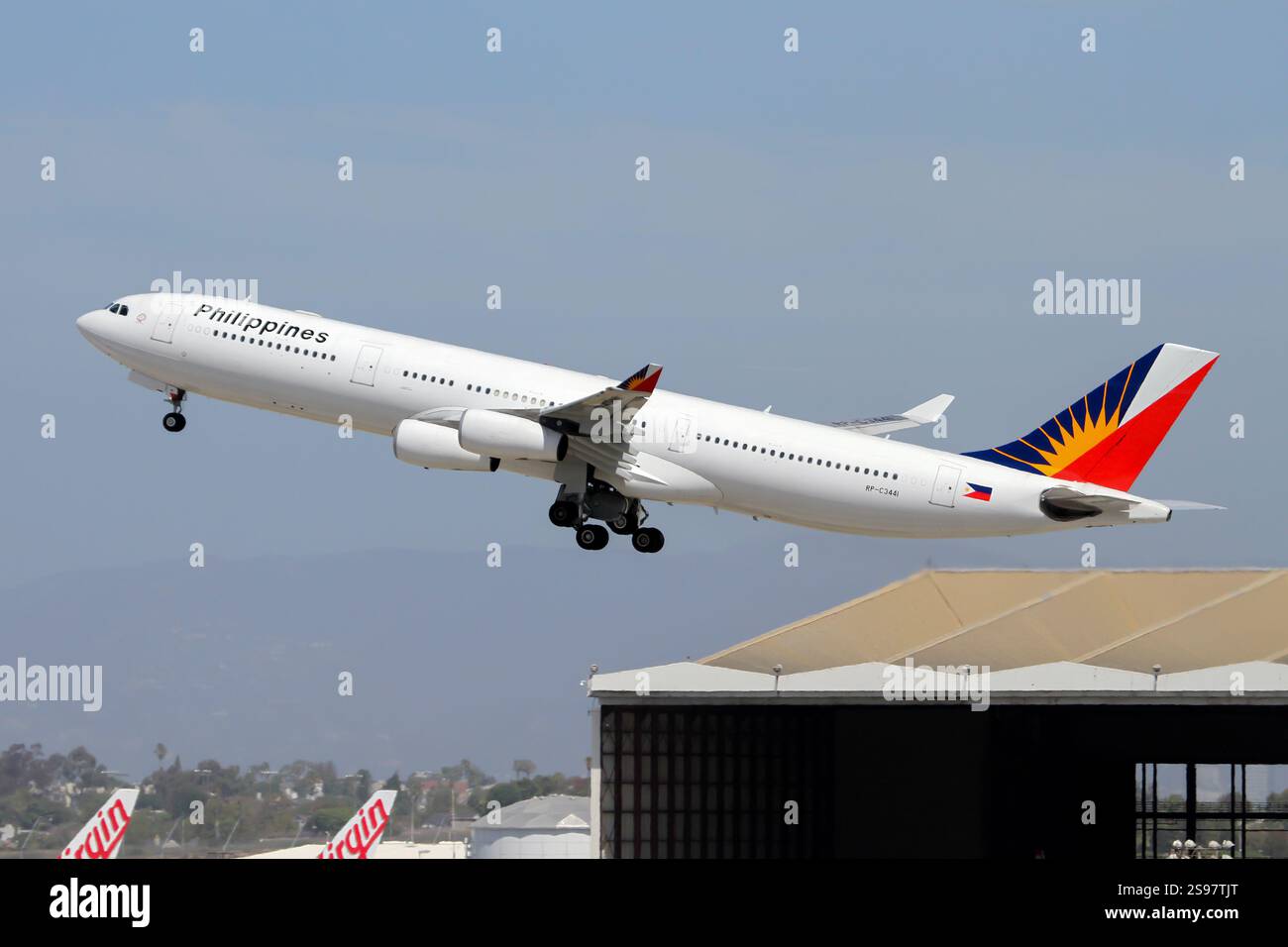 A Philippine Airlines Airbus 340-300X taking off from Los Angeles Int'l ...