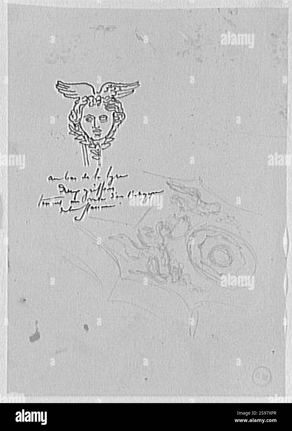 Gustave Moreau-Deux etudes tete de face et lyre ornee-Des. 9154 Stock ...