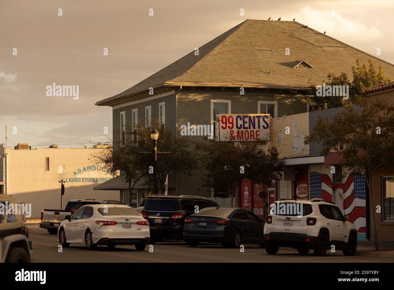 Firebaugh, California, USA - October 28, 2024: The setting sun shines ...