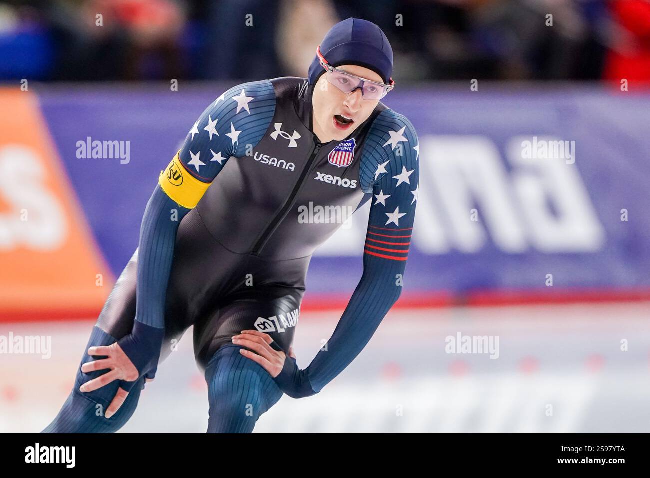 CALGARY, CANADA - JANUARY 24: Jordan Stolz of United States of America ...