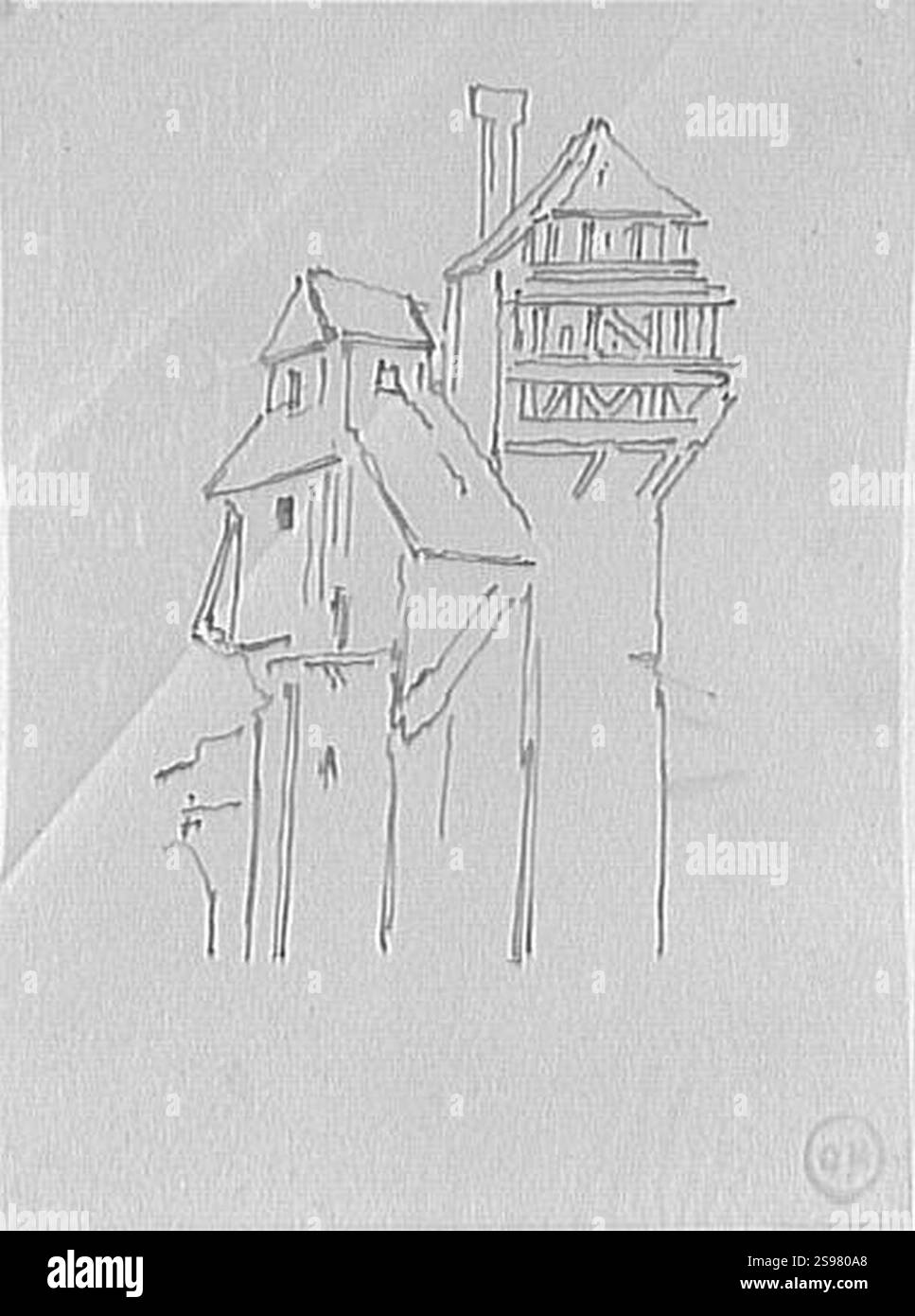 Gustave Moreau-Etude de maison en encorbellement d apres la Topographie ...