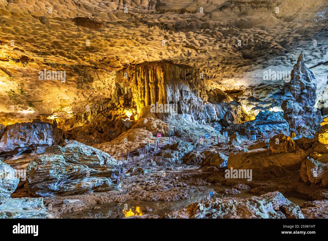 Underground cave formations illuminated by colourful lights in Sung Sot ...