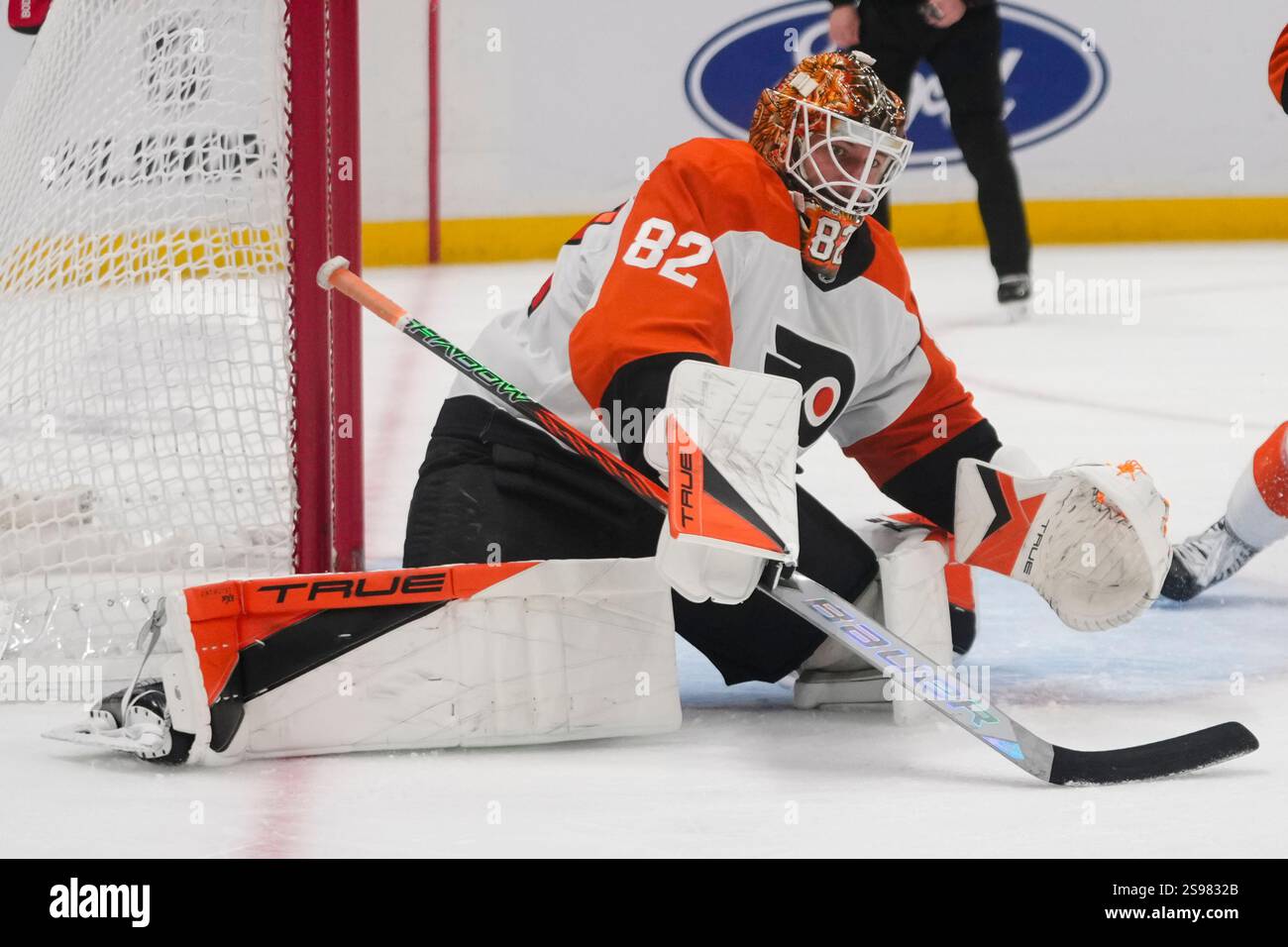 Philadelphia Flyers goaltender Ivan Fedotov (82) protects the net ...