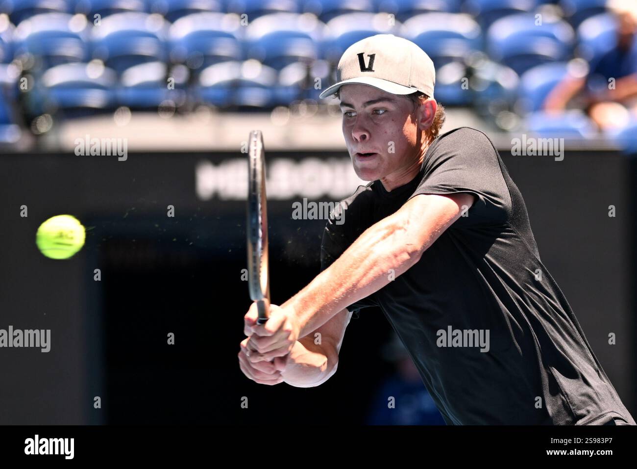 Benjamin Willwerth of the USA returns during his Junior Boys Singles ...