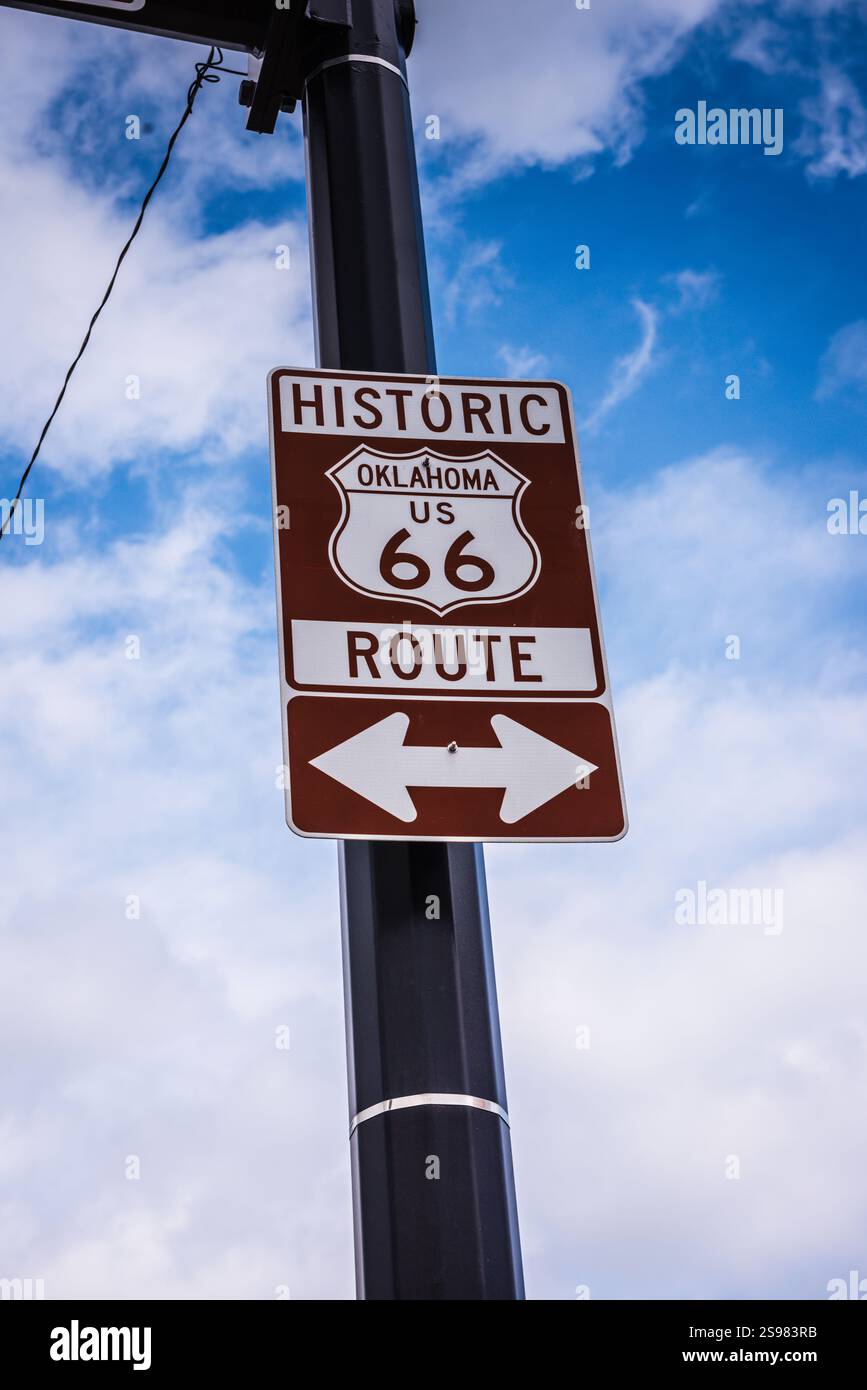 Tulsa, OK USA - May 1, 2018: Brown and white signage for Historic ...