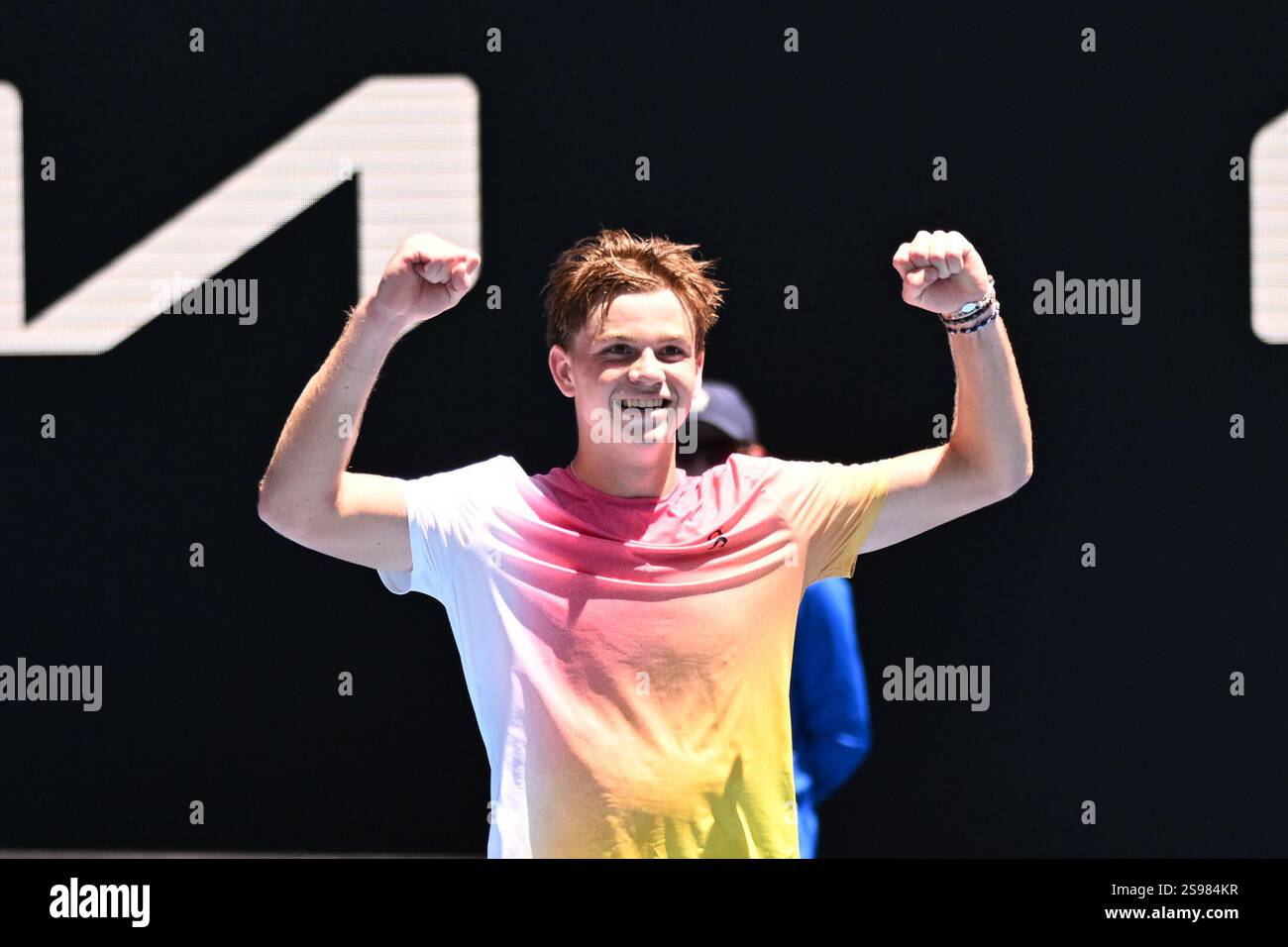 Henry Bernet of Switzerland celebrates match point during his Junior ...