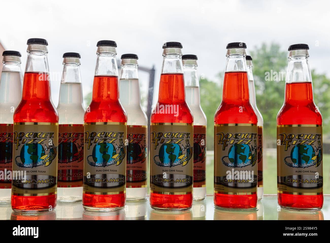 Arcadia, OK USA - May 1, 2018: Rows of Cinnamon Rocket Fizz bottles at ...