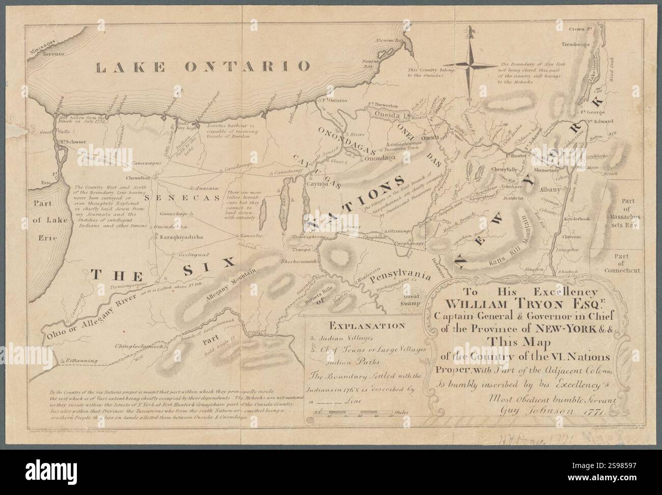 Guy Johnson, Map of the Country of the VI Nations, 1771 Stock Photo - Alamy