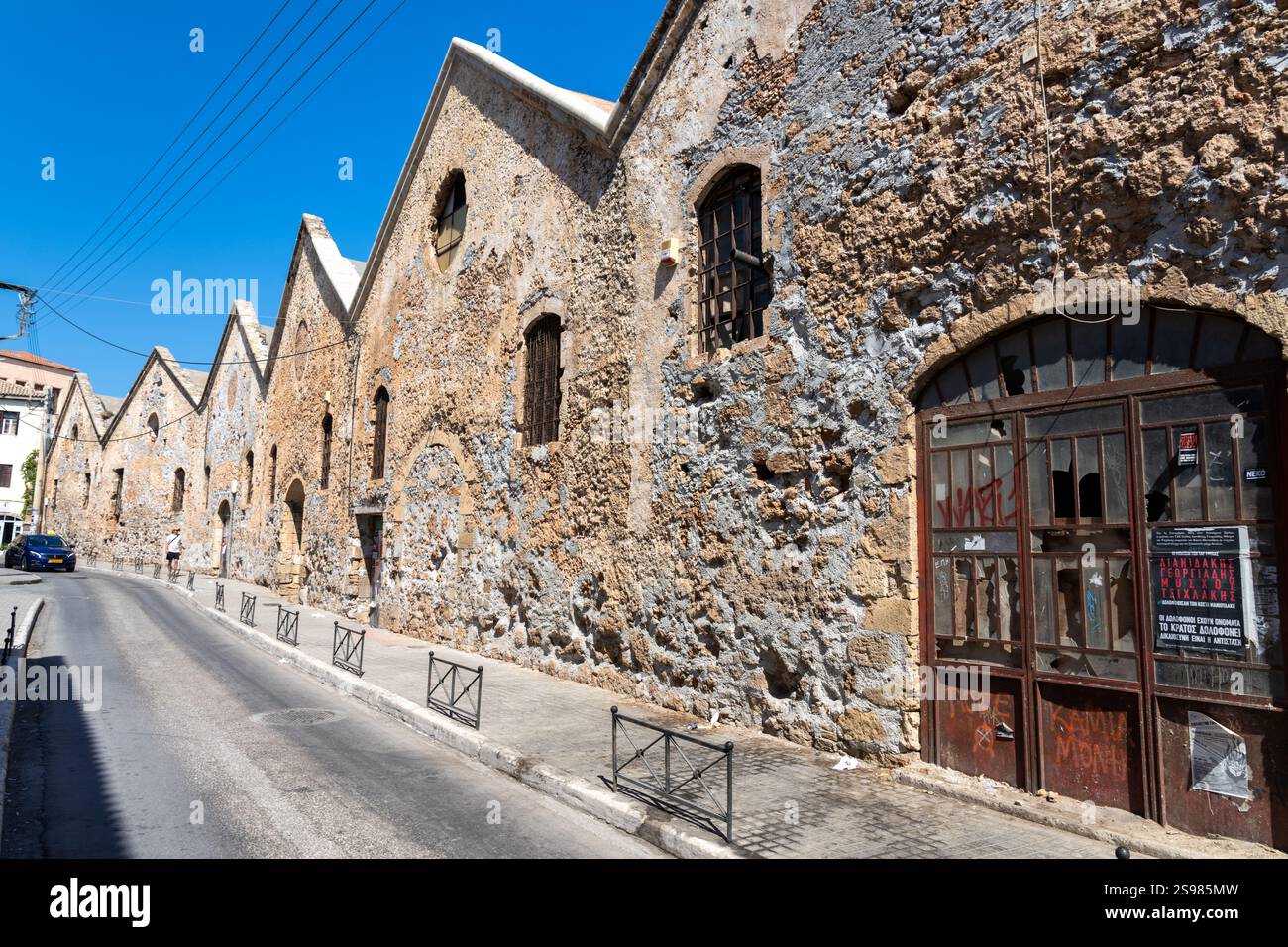 Chania Crete - August 15 2024; Ancient shipyard buildings with sawtooth ...