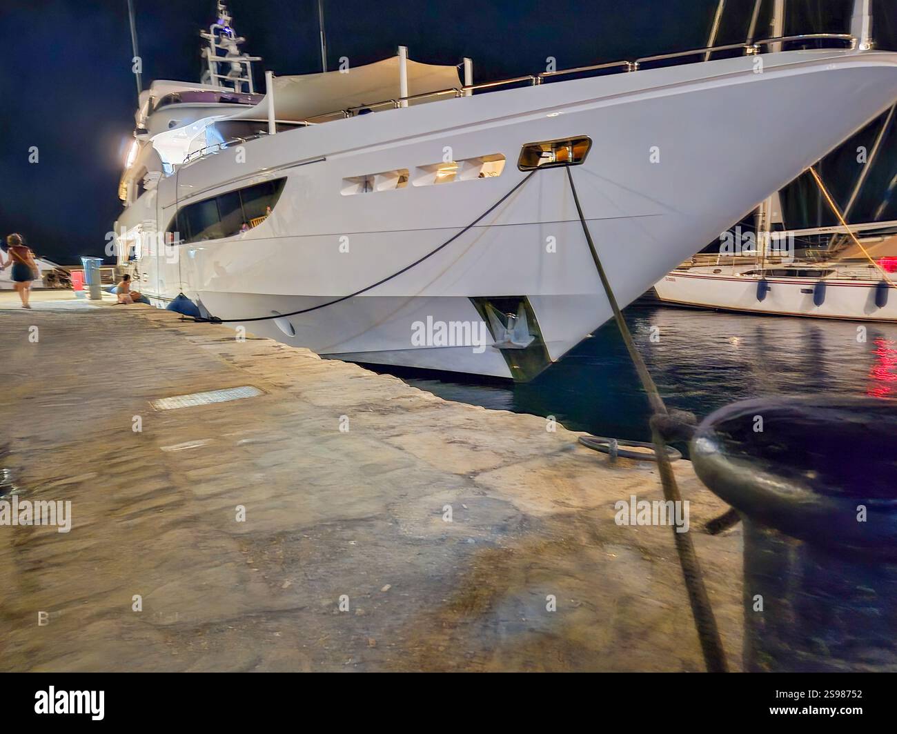 Chania - Crete - August 17 2024; Bow of white luxury super yacht moored ...