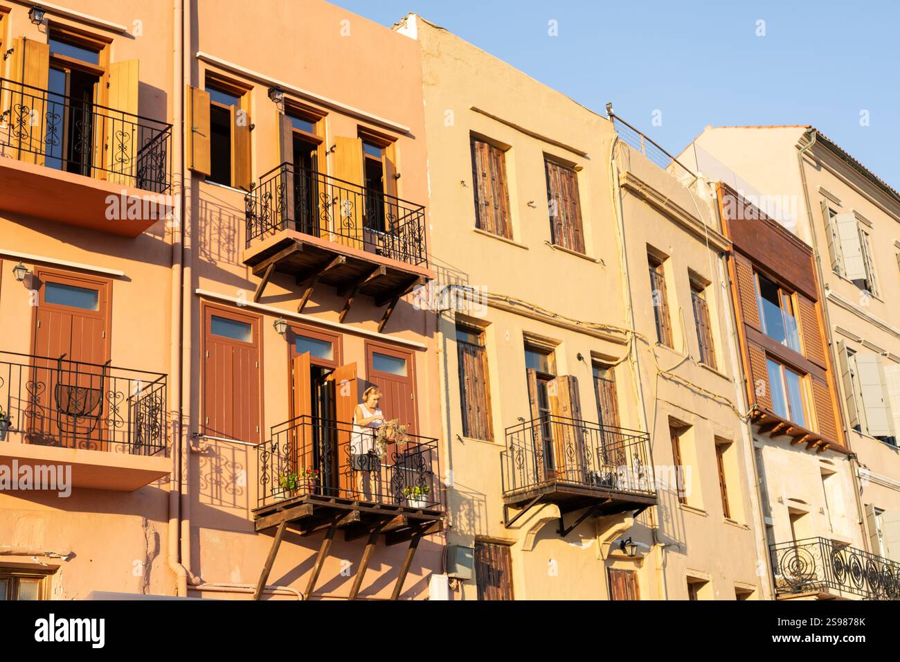 Chania Crete - August 16 2024; Early morning Street view of Typical ...