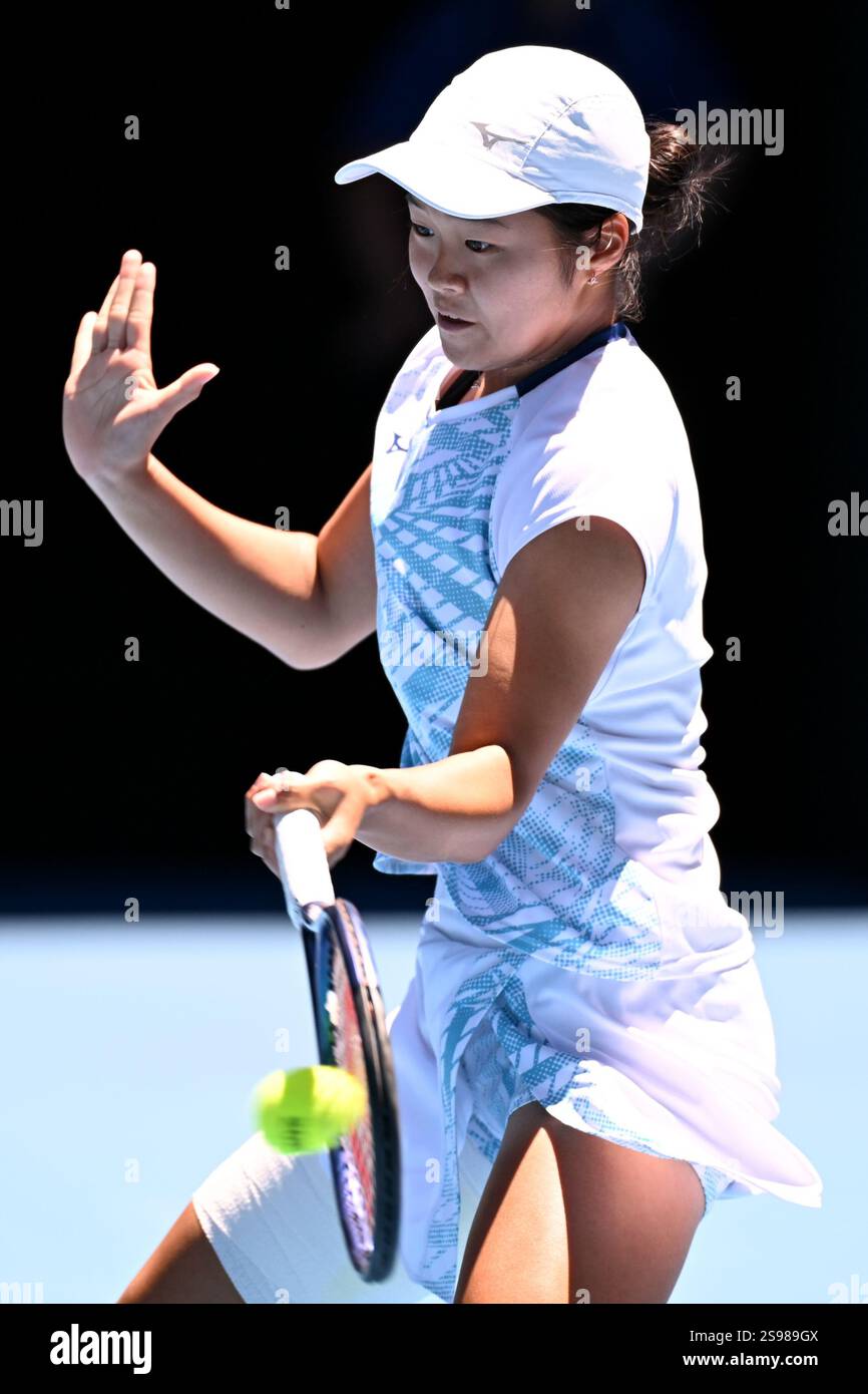 Wakana Sonobe of Japan returns during her Junior Girls Singles final against Kristina Penickova ...