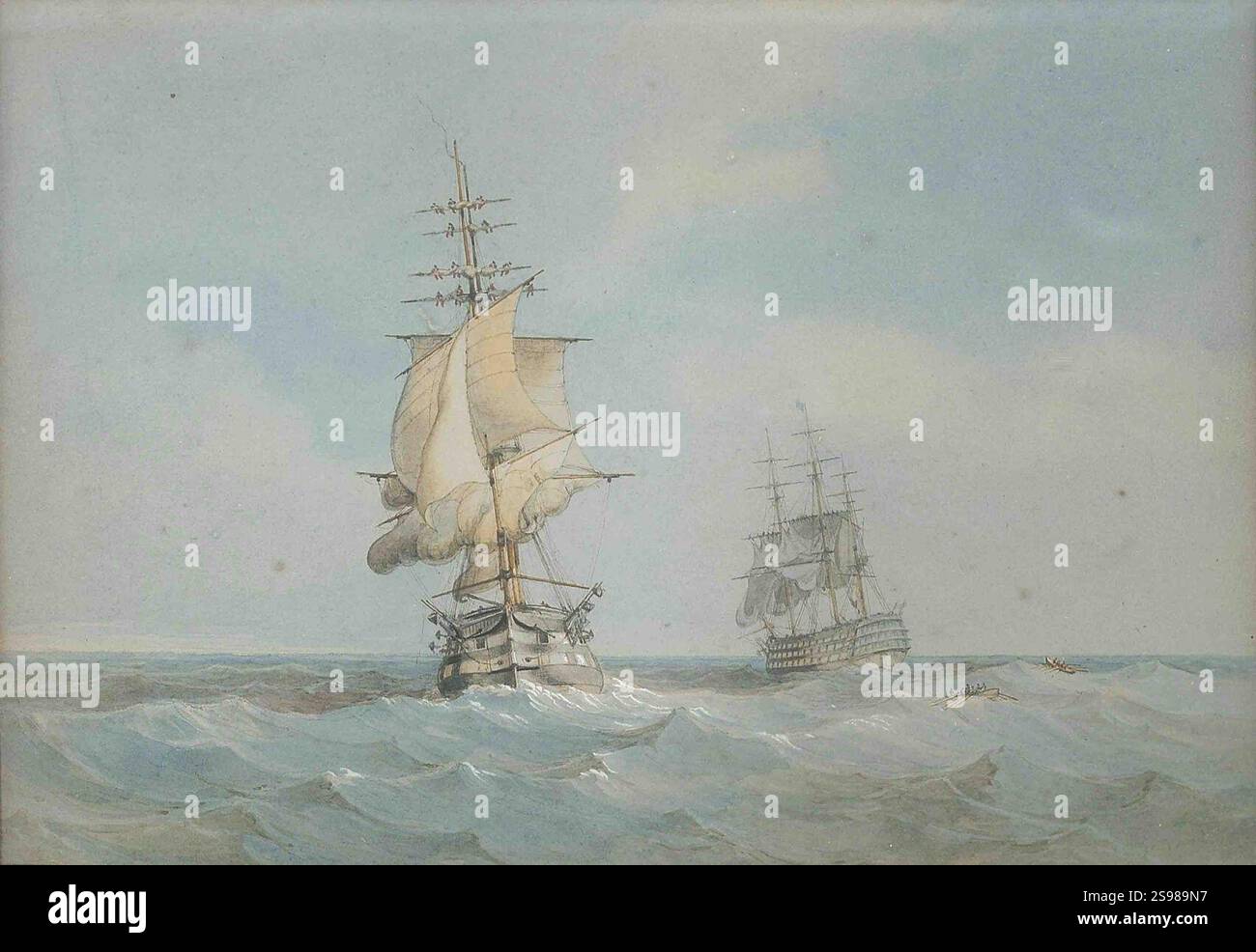 H.M.S Centurion and H.M.S. Royal Albert trying to save a man overboard ...