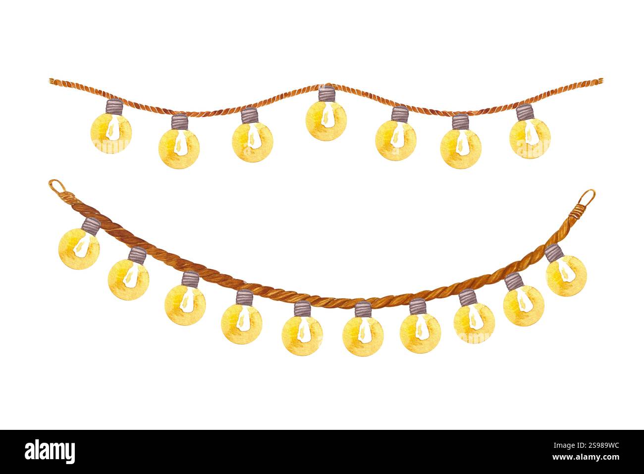 Outdoor string lights, jute rope stretched for hanging set isolated on ...