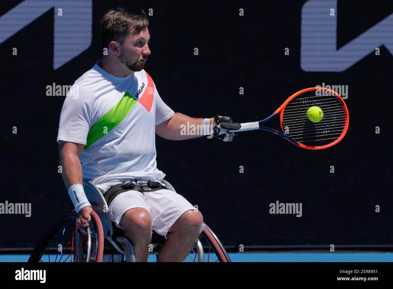 Sam Schroder of the Netherlands plays a forehand return to compatriot ...